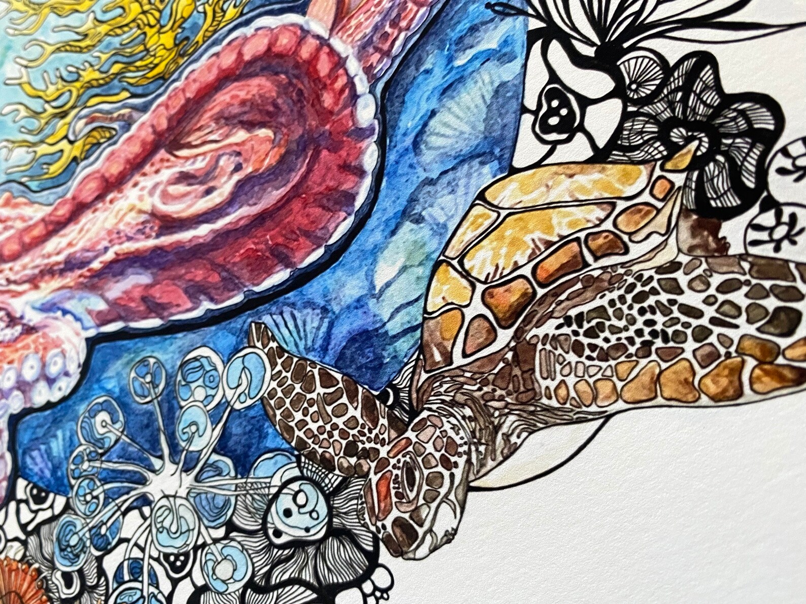 Ocean-original Watercolor Painting With Marker Details- Art Print - Etsy