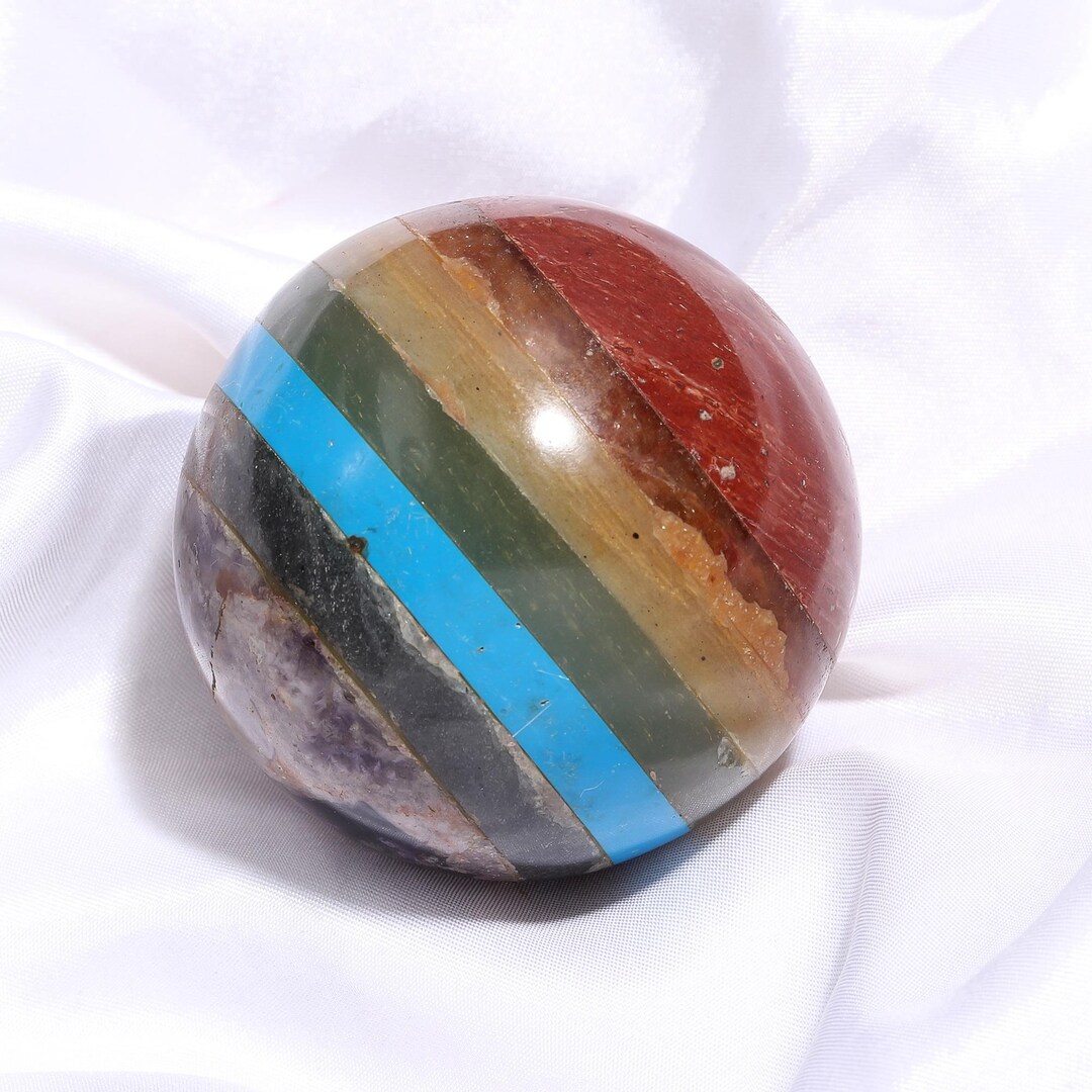 Large 50mm 7 Chakras Stone Sphere, Healing Crystal Ball, Metaphysical ...