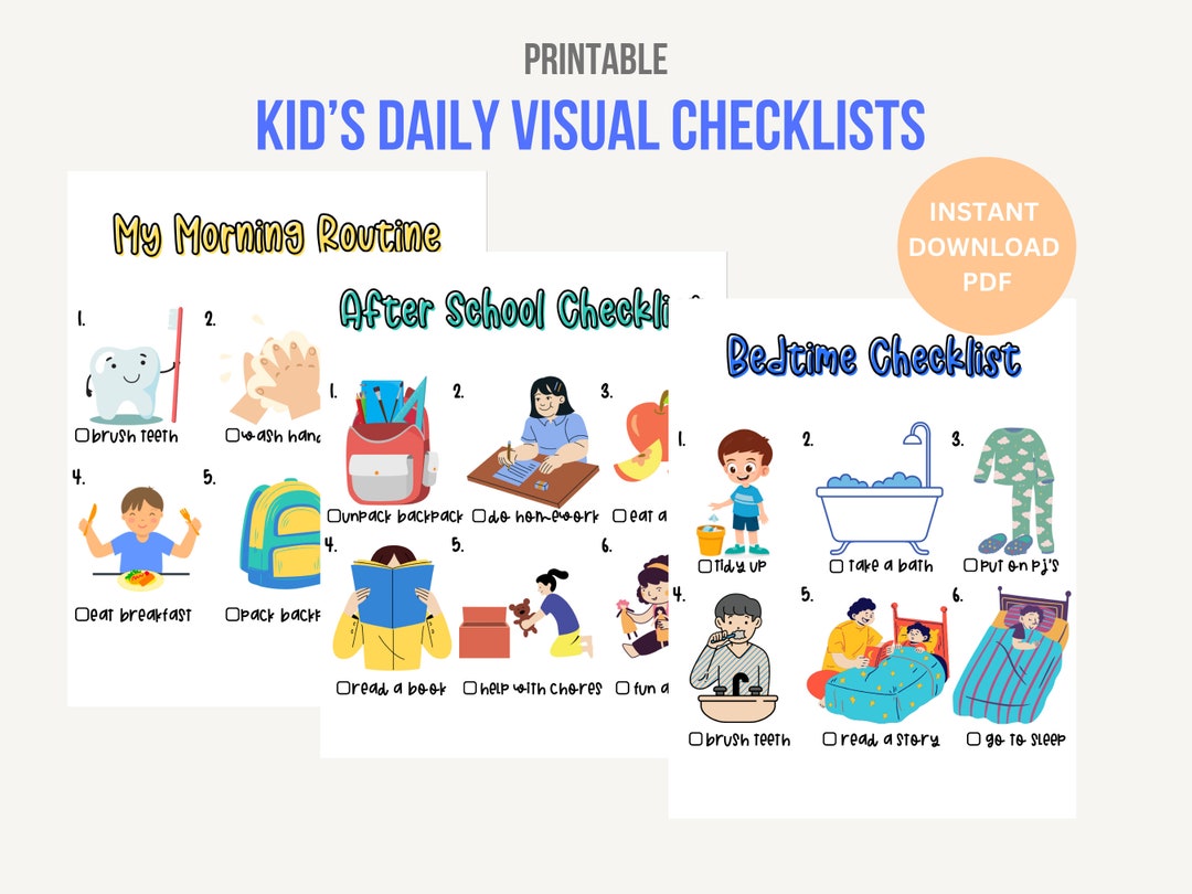 Kids Visual Checklists, Kids Visual Daily Routine, Kids Visual Schedule ...