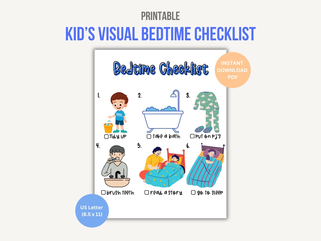 Kids Visual Bedtime Routine, Kids Bedtime Checklist, Visual Checklist ...