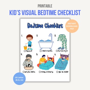 Kids Visual Bedtime Routine, Kids Bedtime Checklist, Visual Checklist ...