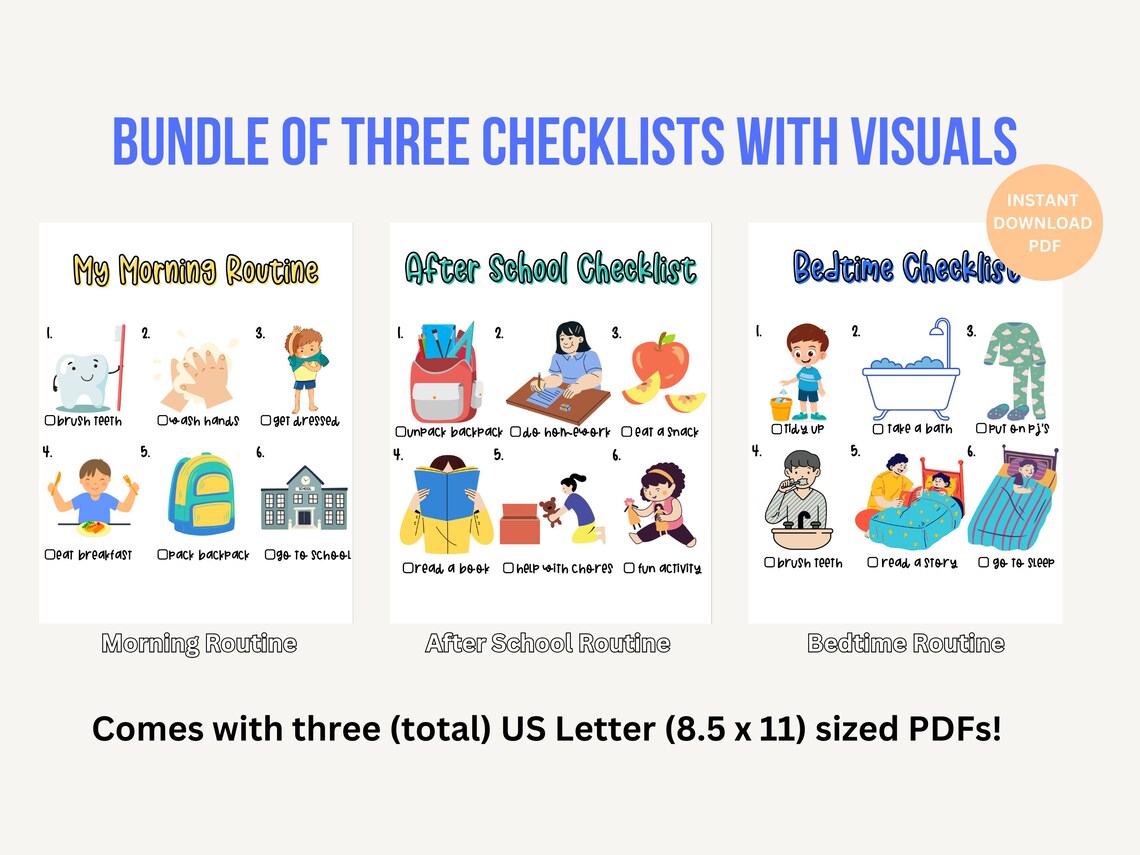 Kids Visual Checklists, Kids Visual Daily Routine, Kids Visual Schedule ...