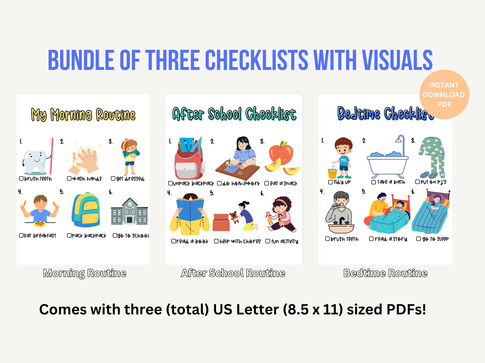 Kids Visual Checklists, Kids Visual Daily Routine, Kids Visual Schedule ...