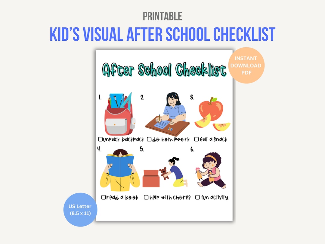 Kids Visual After School Routine, Kids Afternoon Checklist, Visual ...