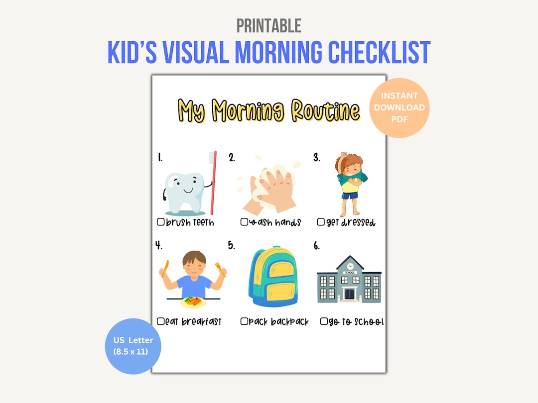 Kids Visual Morning Routine, Kids Morning Checklist, Visual Checklist ...
