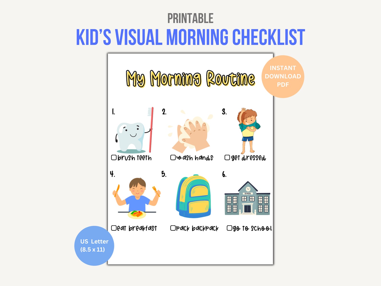 Kids Visual Morning Routine, Kids Morning Checklist, Visual Checklist ...