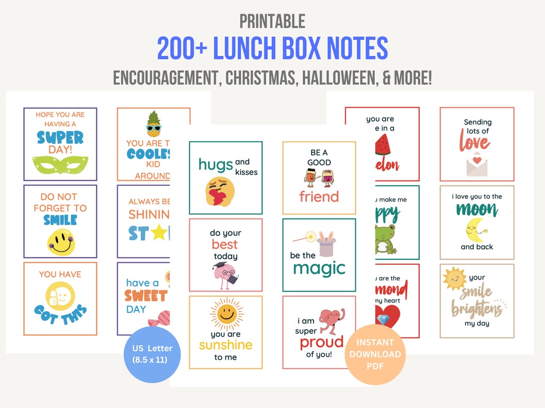 Printable Lunch Box Notes Bundle, Lunch Box Notes for Kids, Lunch Box ...