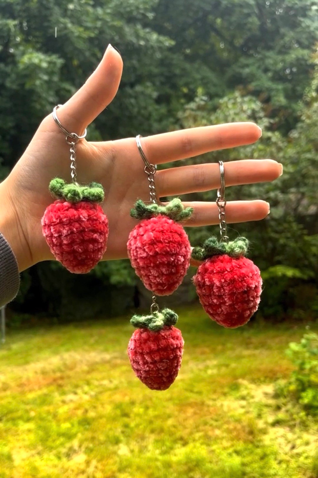 Crochet Strawberry Keychains - Etsy