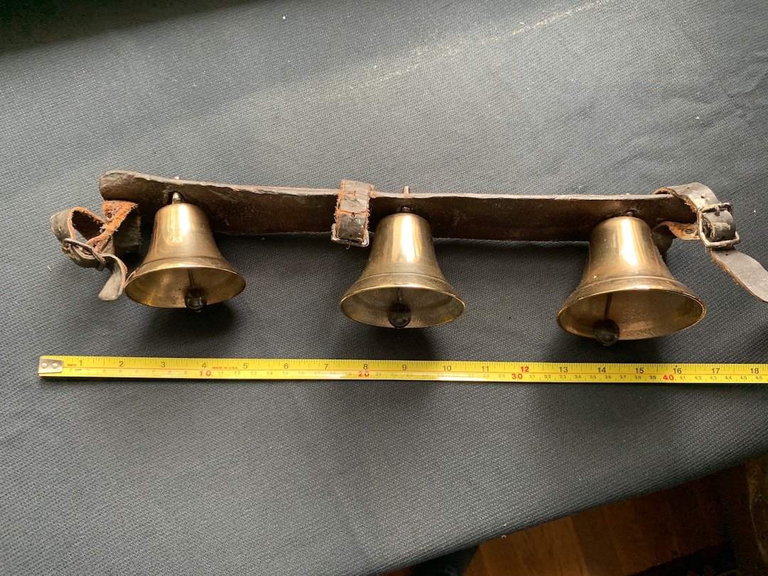 Antique SET of 3 HARNESS BELLS / Original Leather Strap - Etsy