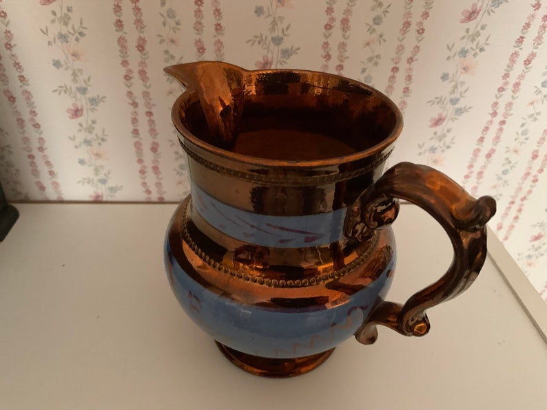 COPPER LUSTER PITCHER With Blue Banding 5 1/2" H - Etsy