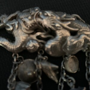 ANTIQUE JAPANESE SILVER Dragon Pin With Charms - Etsy