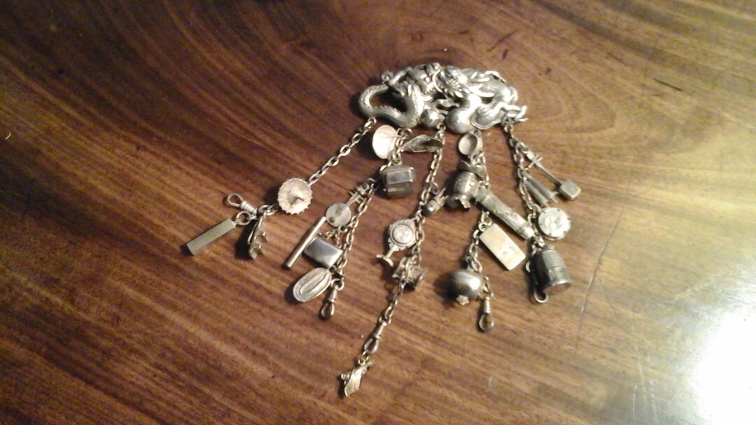ANTIQUE JAPANESE SILVER Dragon Pin With Charms - Etsy