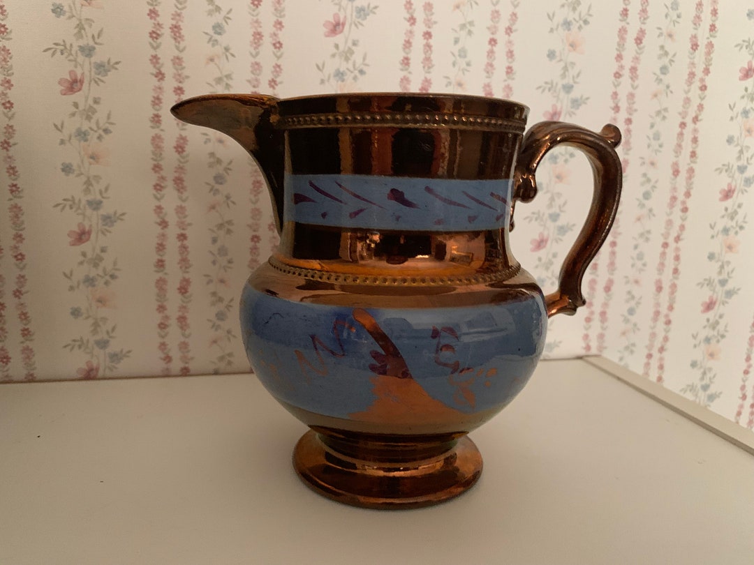 COPPER LUSTER PITCHER With Blue Banding 5 1/2" H - Etsy