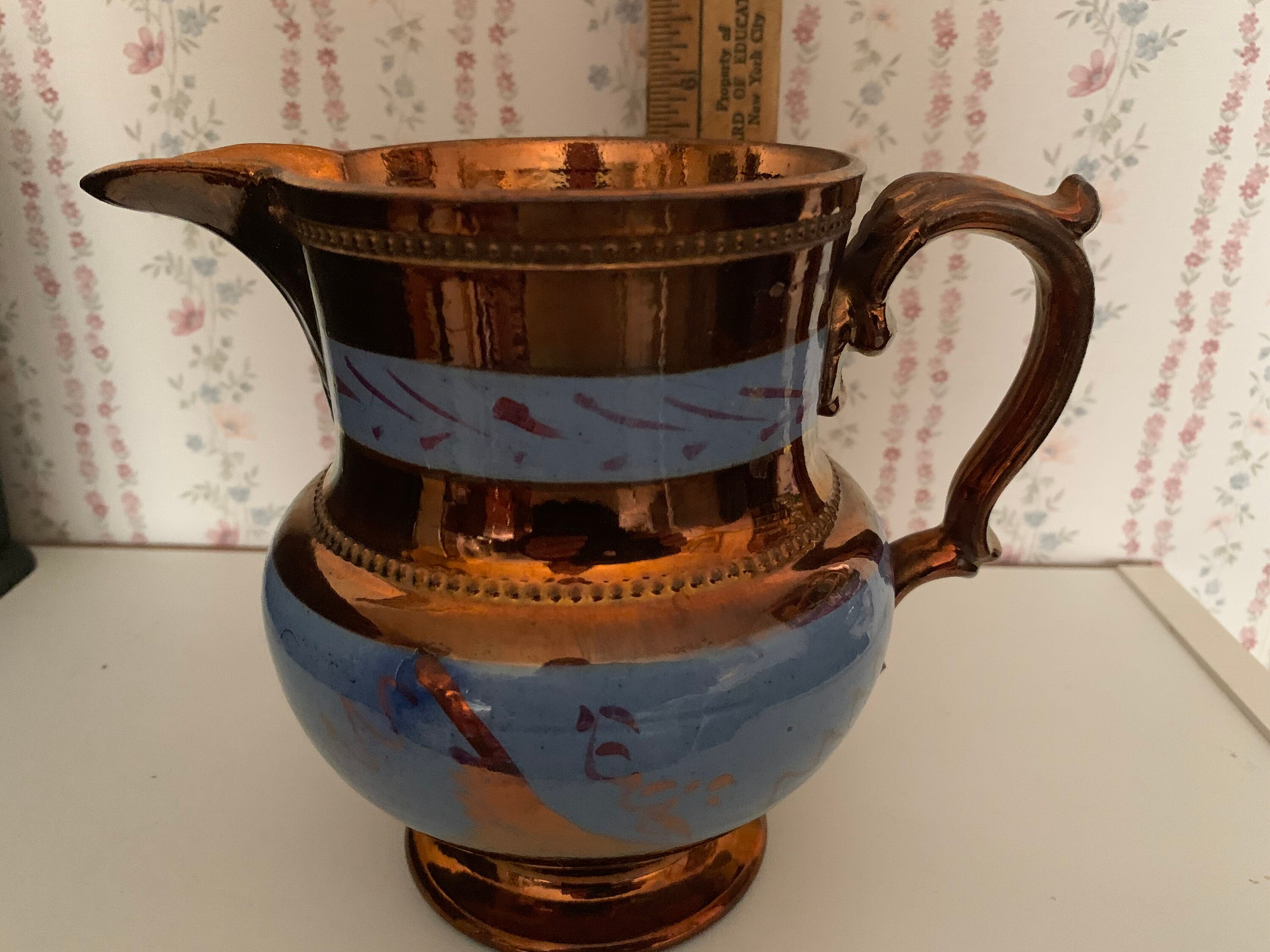 COPPER LUSTER PITCHER With Blue Banding 5 1/2" H - Etsy