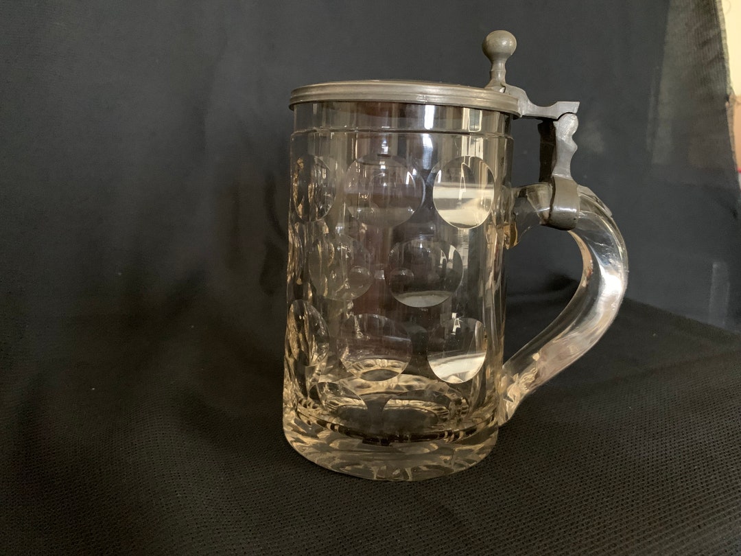 Blown and Cut Early TANKARD With PEWTER Hinged LID - Etsy