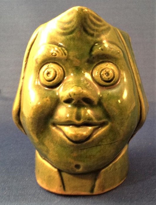 Fun, Bizarre English Character Small Antique Green Glaze Majolica Type ...
