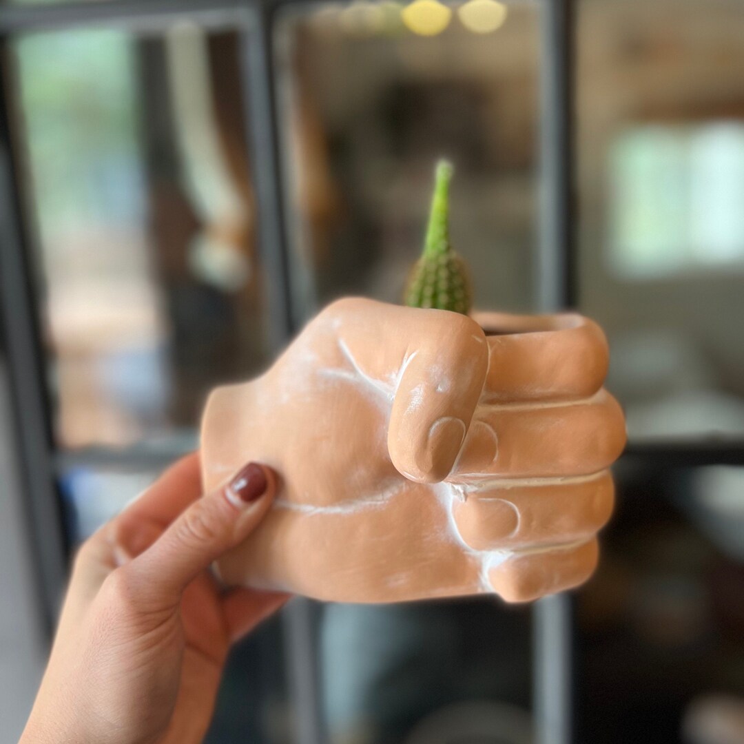 Hand Modern Terracotta Clay Pot With Drainage Fist Plant Pot Minimalist ...