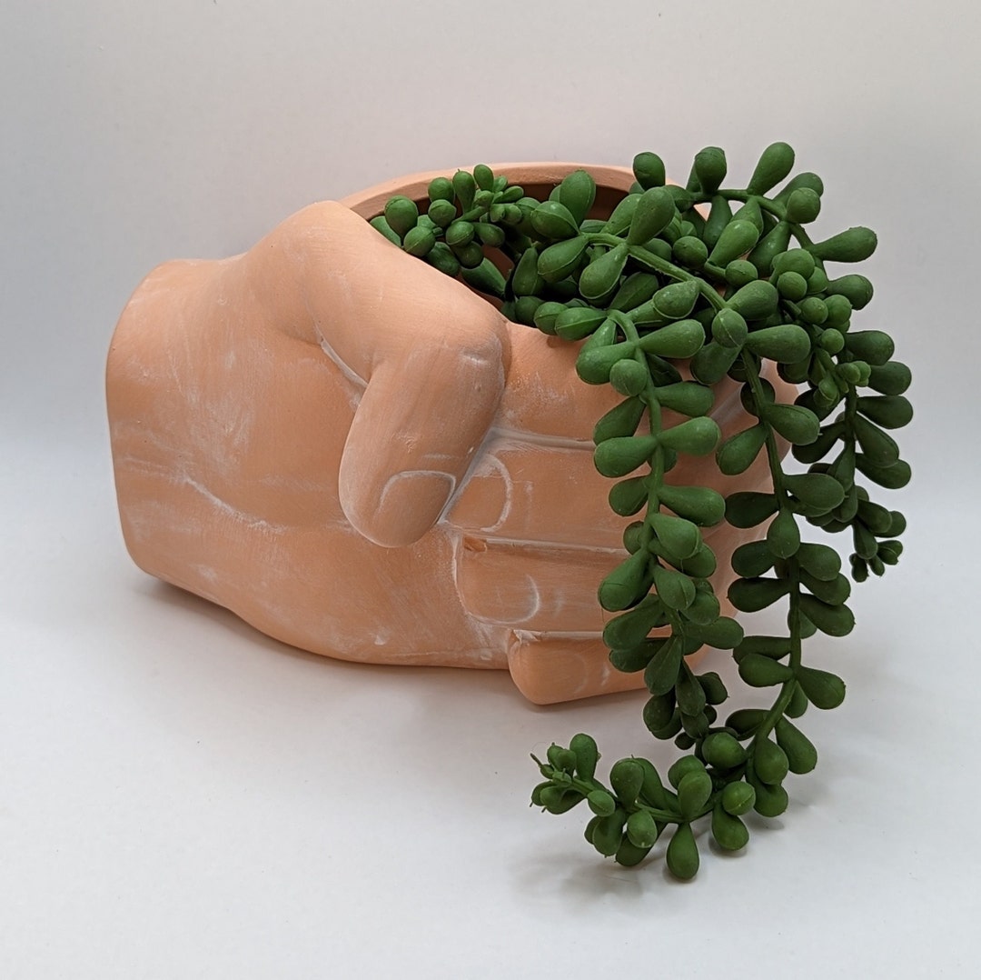 Hand Modern Terracotta Clay Pot With Drainage Fist Plant Pot - Etsy