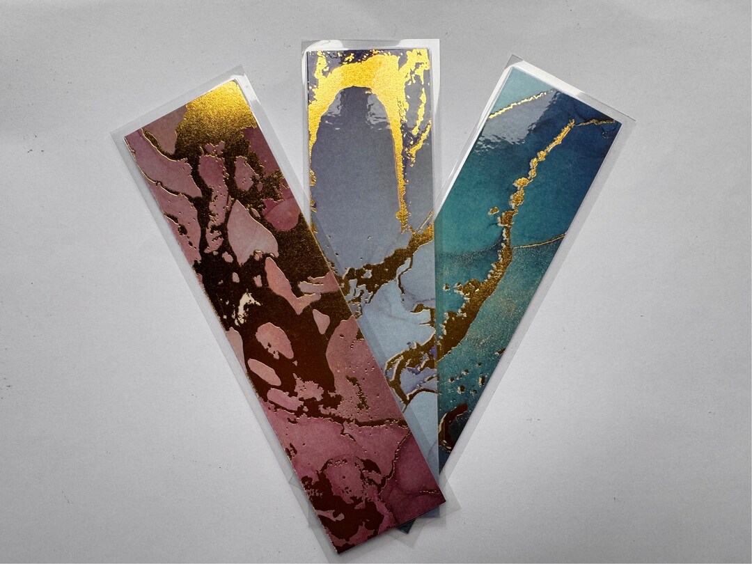 Handmade Laminated Bookmark Set of 3 Gold Marble - Etsy