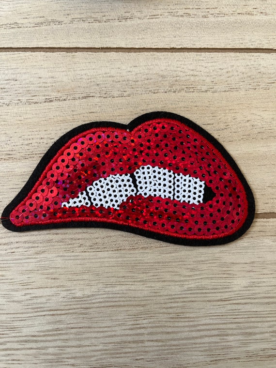 Red Lip Patch Sequin Iron On Embroidered Applique Patch - Etsy