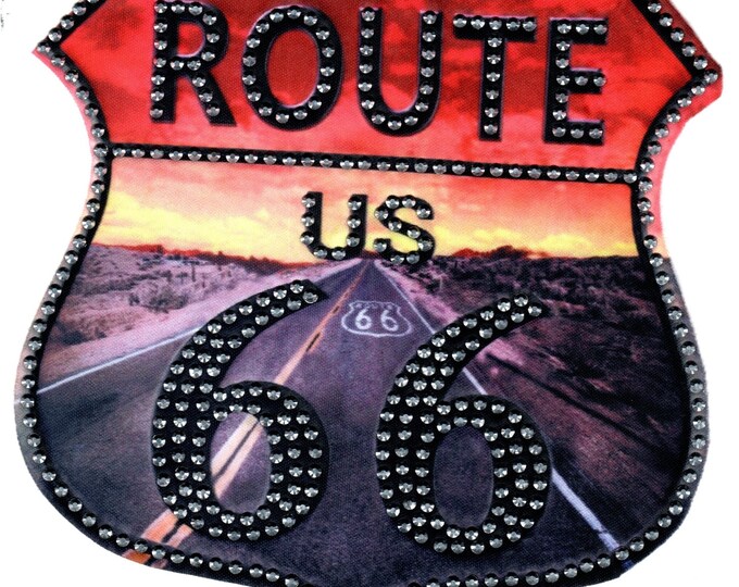 Route 66 Applique Patch Diva Material Stud Rhinestone Iron on Hotfix ...