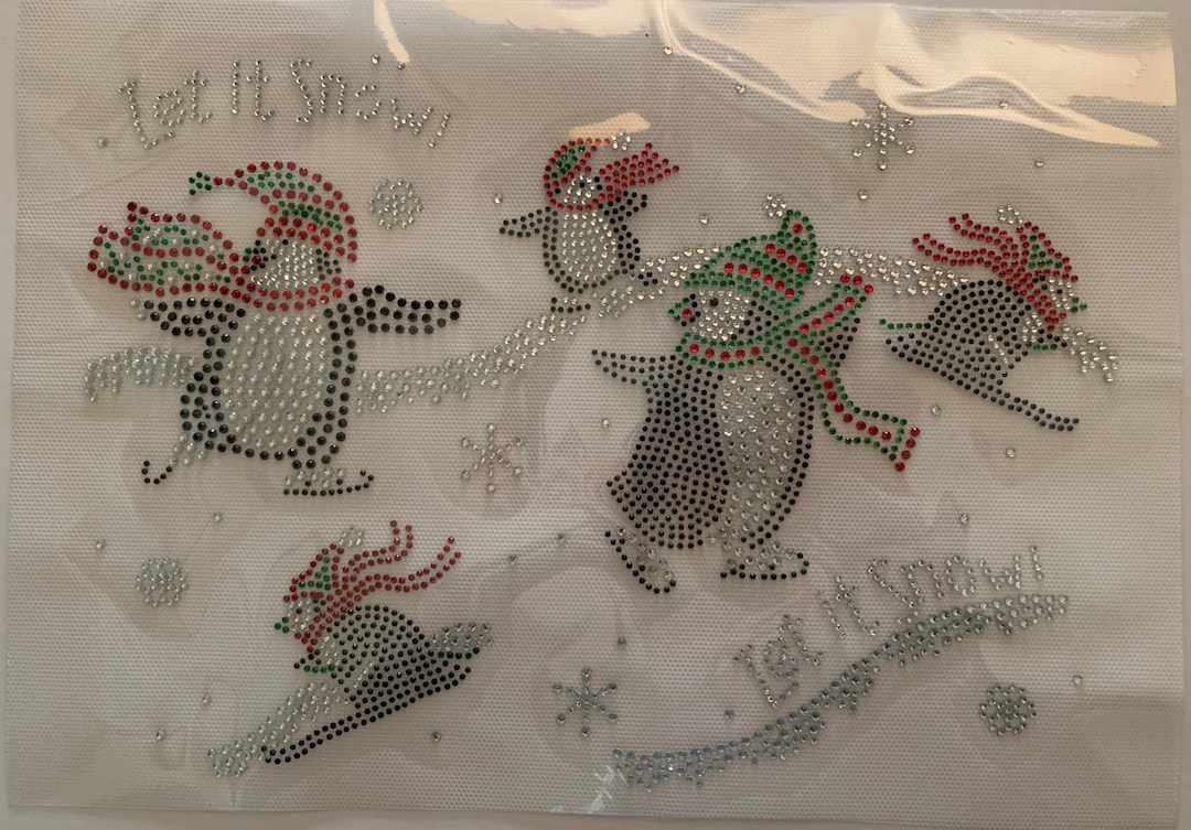 Penguin Penguins Winter Wonderland Rhinestone Iron on Heat Transfer ...