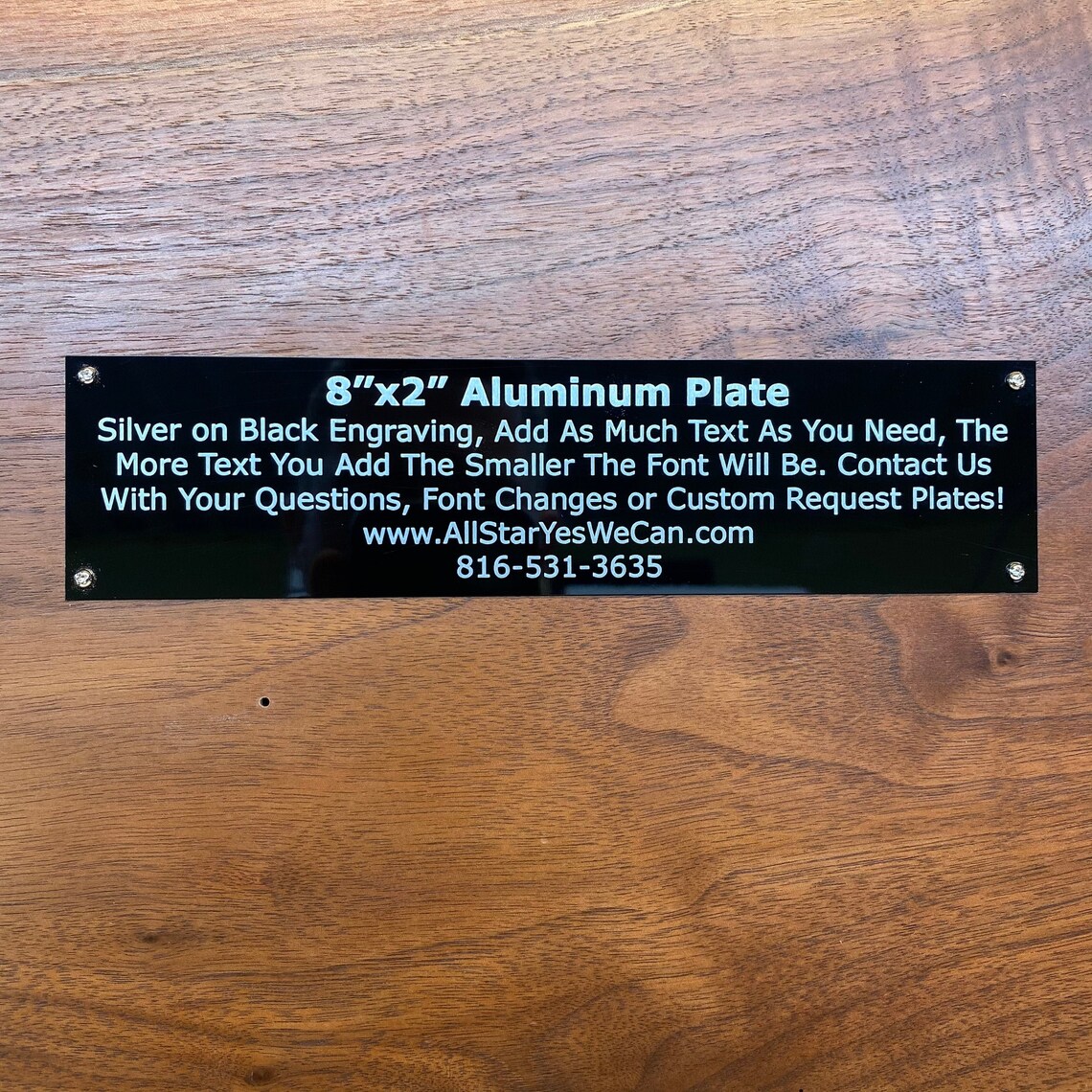 2x8 Black Aluminum Plate with Silver Text & Screws | Etsy