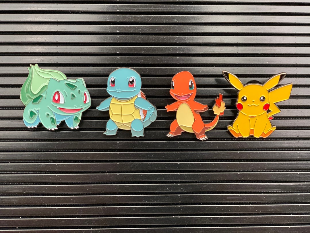 Pokemon 4pc Enamel Pin Set, Pikachu, Squirtle, Bulbasaur, Charmander ...