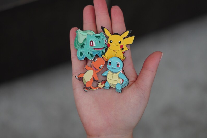Pokemon 4pc Enamel Pin Set, Pikachu, Squirtle, Bulbasaur, Charmander ...
