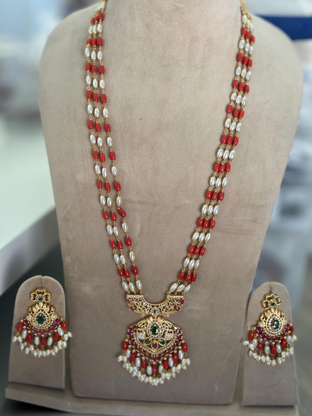 Golden Indian Long Haram, Victorian Rani Harr, Traditional Coral Orange ...