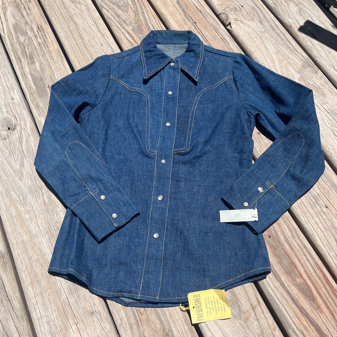 Neu mit Etikett Lou Louis California Vintage 70er Western Langarm Denim ...