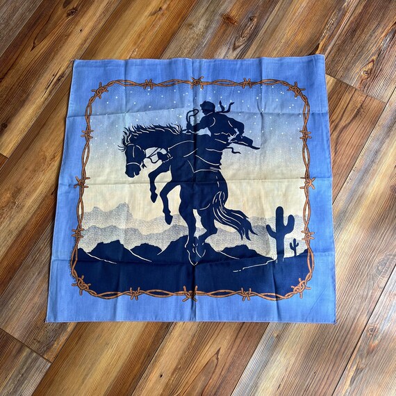 Blue and tan bucking bronco starry night print bandana - Gem