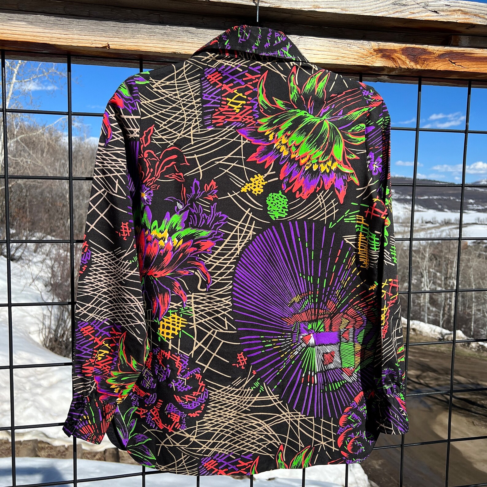 Vintage It’s Gailord 70’s Style Black and Multicolored Floral Button up ...