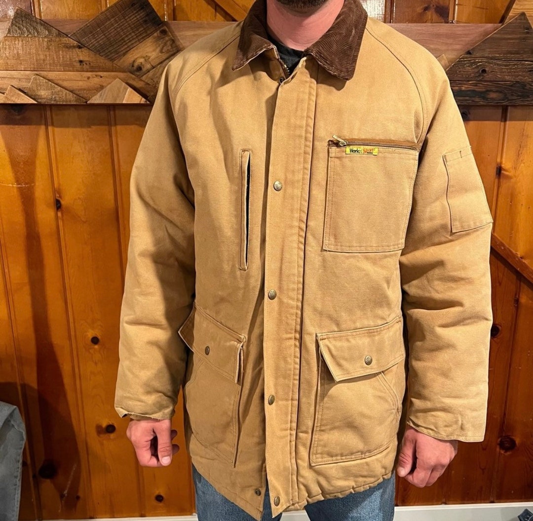 Tan Work’n Sport Made in the USA Canvas Zip and Snap Front Chore Coat ...