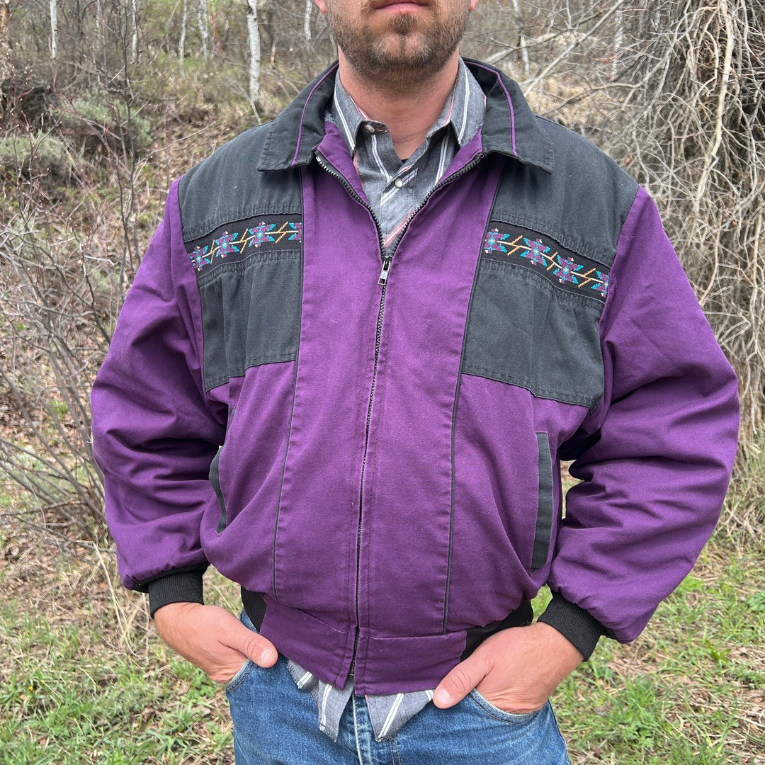 Vintage Western Frontier Blanket Lined Purple and Black Southwestern ...