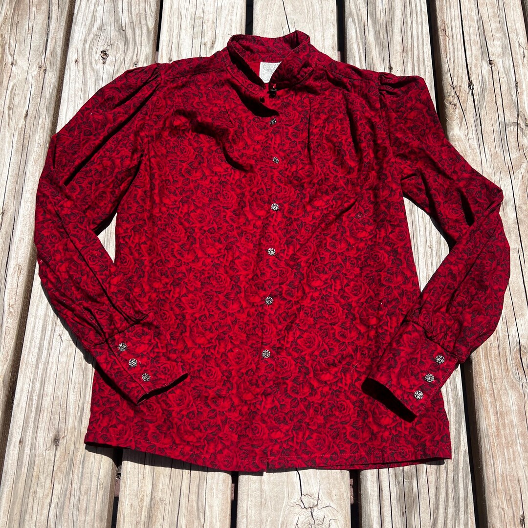 Western Wah Maker Red and Black Floral Button up Shirt Small - Etsy