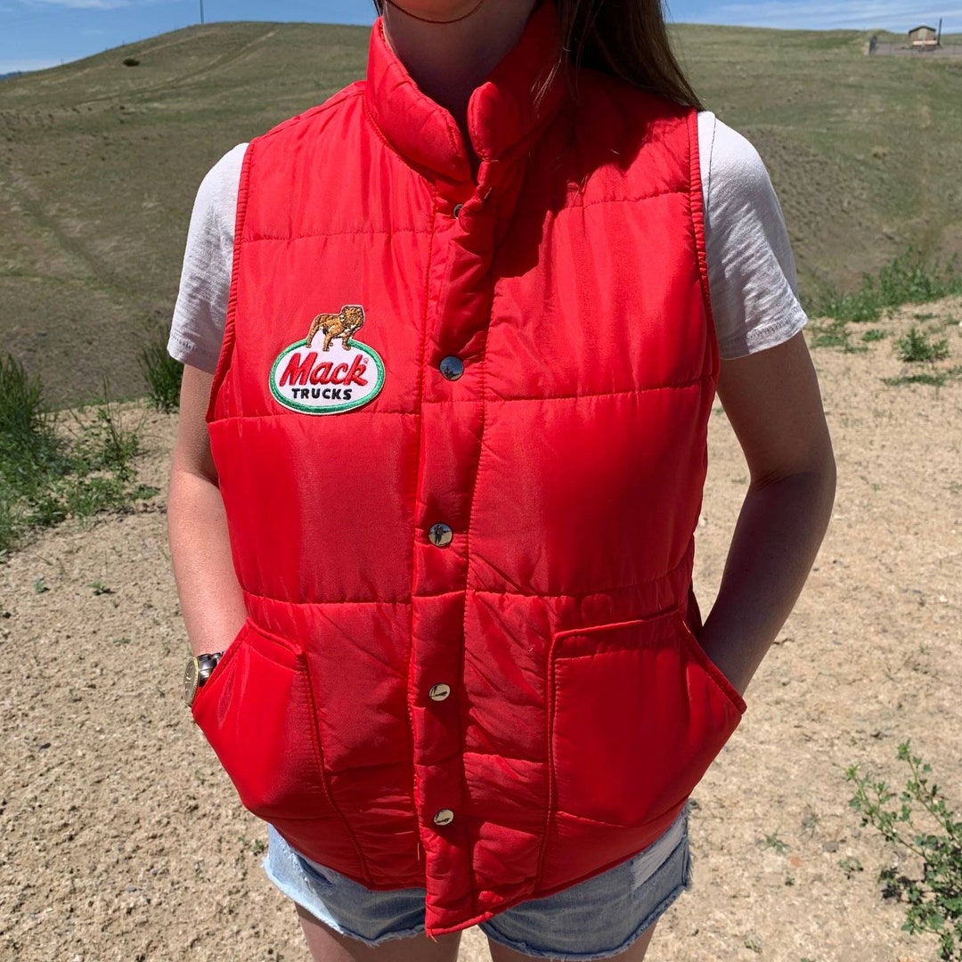 Mack Trucks Vintage Puffer Vest rojo, pequeño - Etsy España