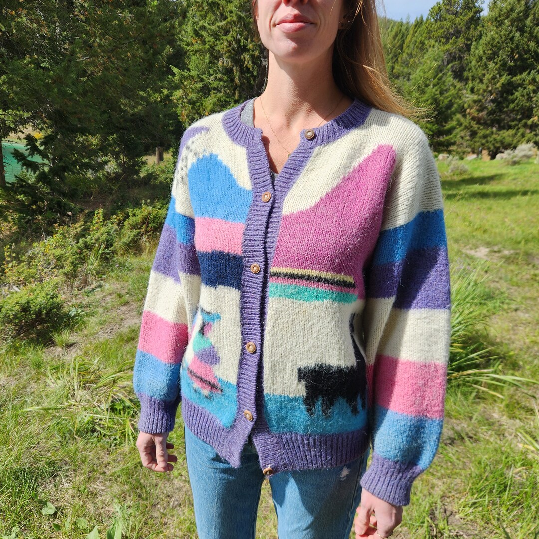 Colorful Peruvian Style Cardigan Sweater With Llamas - Etsy