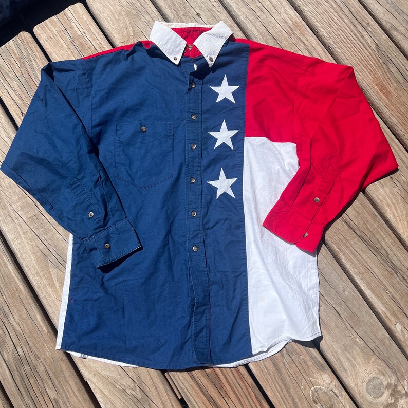 Vintage Panhandle Slim Red White and Blue Colorblock Star Print Button ...