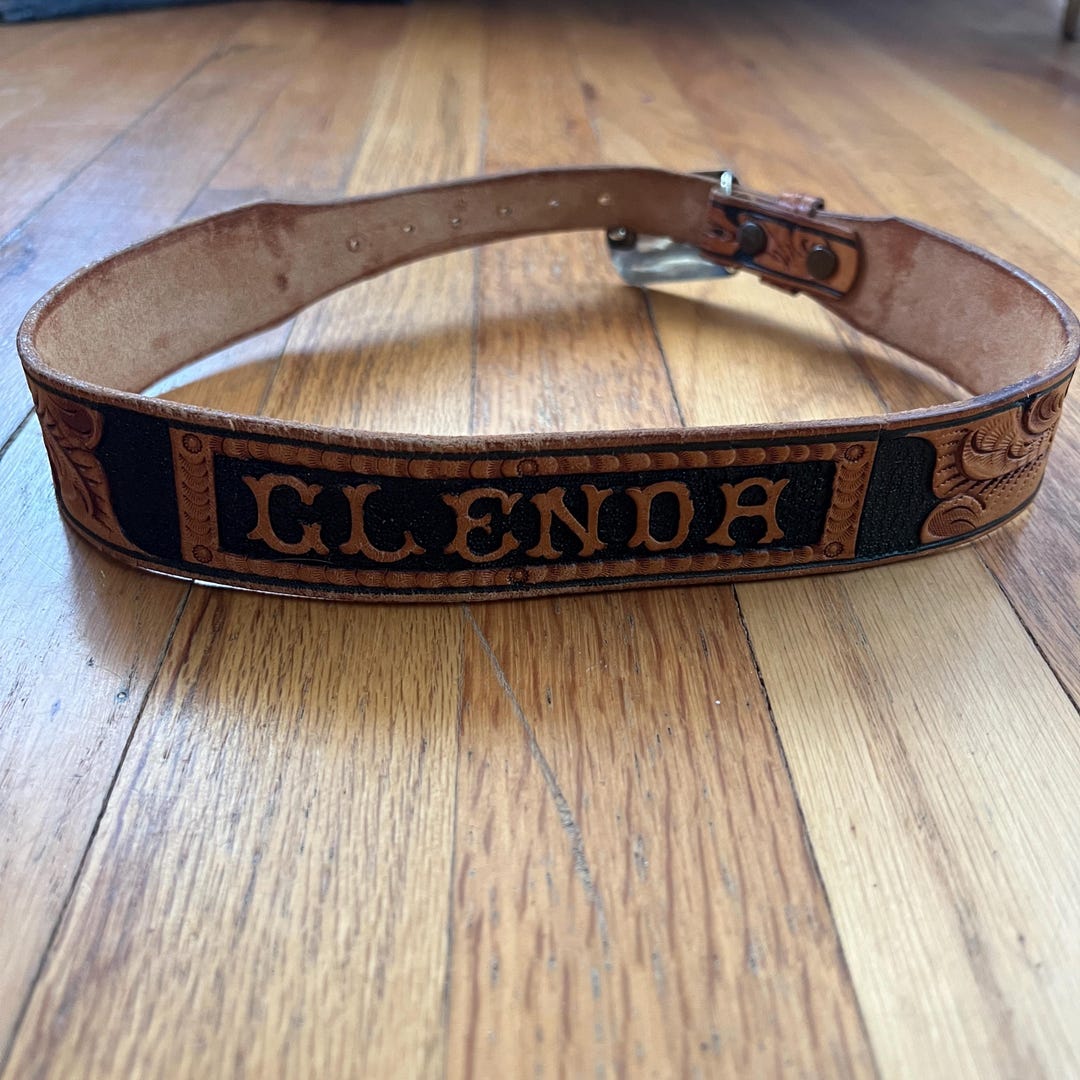 Vintage Western Tooled Leather Belt With Silver Clover Buckle 25 ...