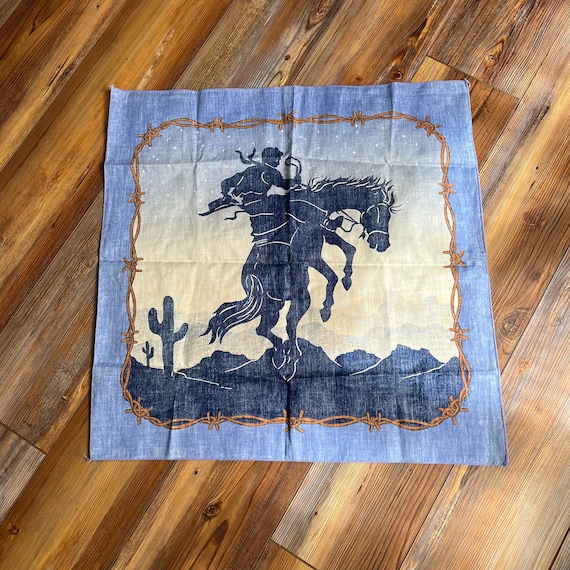 Blue and tan bucking bronco starry night print bandana - Gem