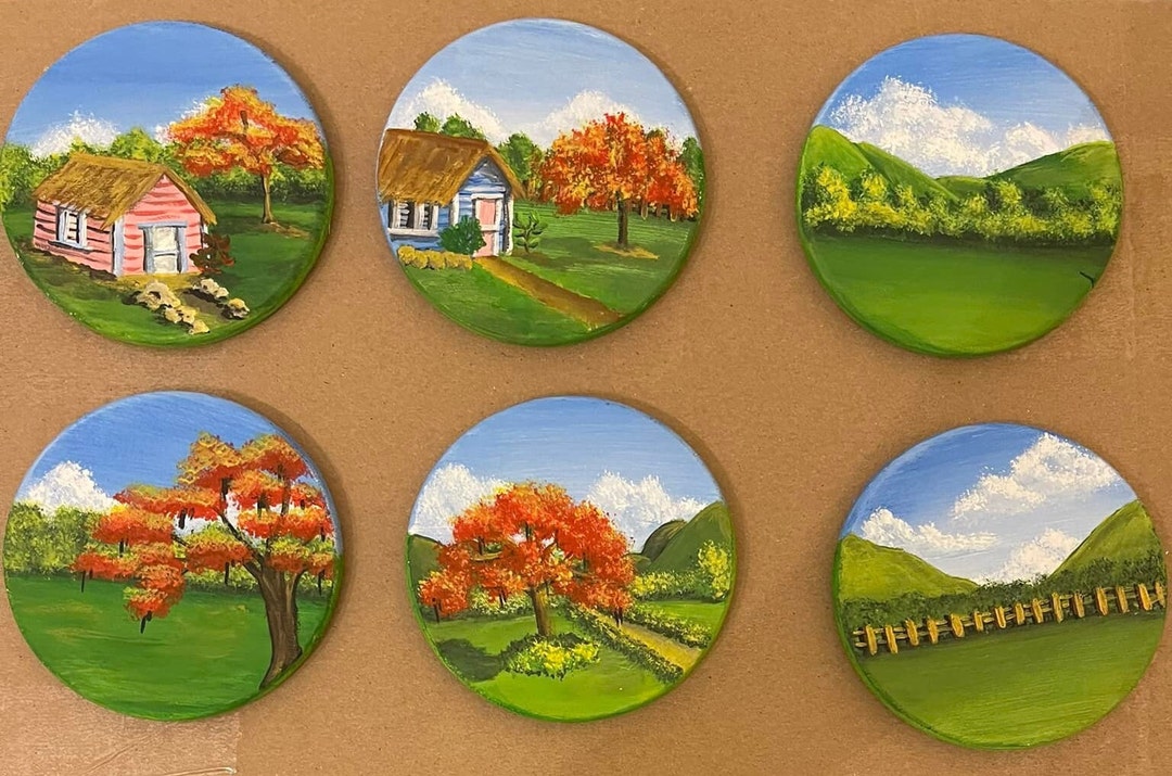 Set of 6 Dominican Hand-painted Flamboyant Coaster Set - Etsy