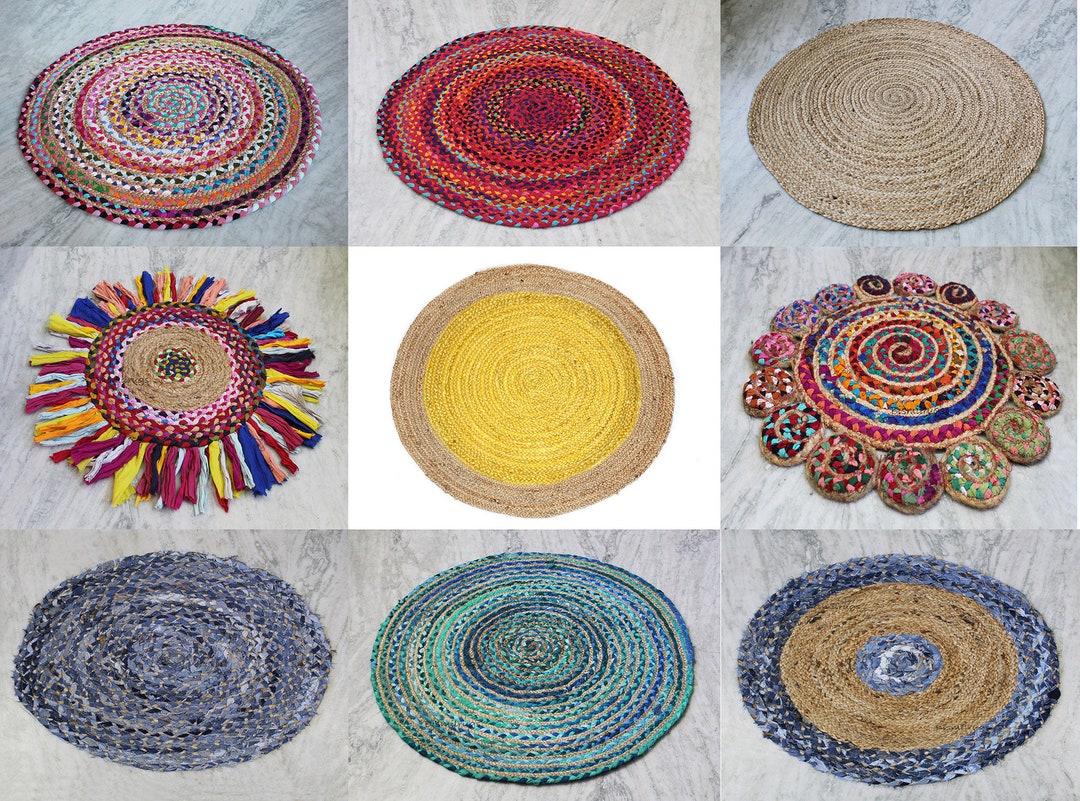 2 Foot Round Rug Cotton Jute Hand Braided Circle Mat Modern - Etsy