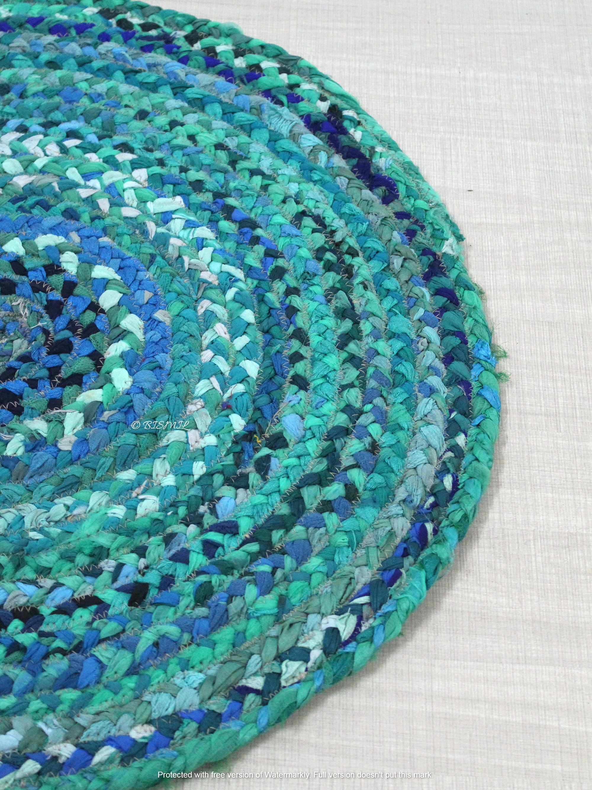 Green Round Rag Rug, Handloom Rug, Modern Floor Rugs, Bohemian Braided ...