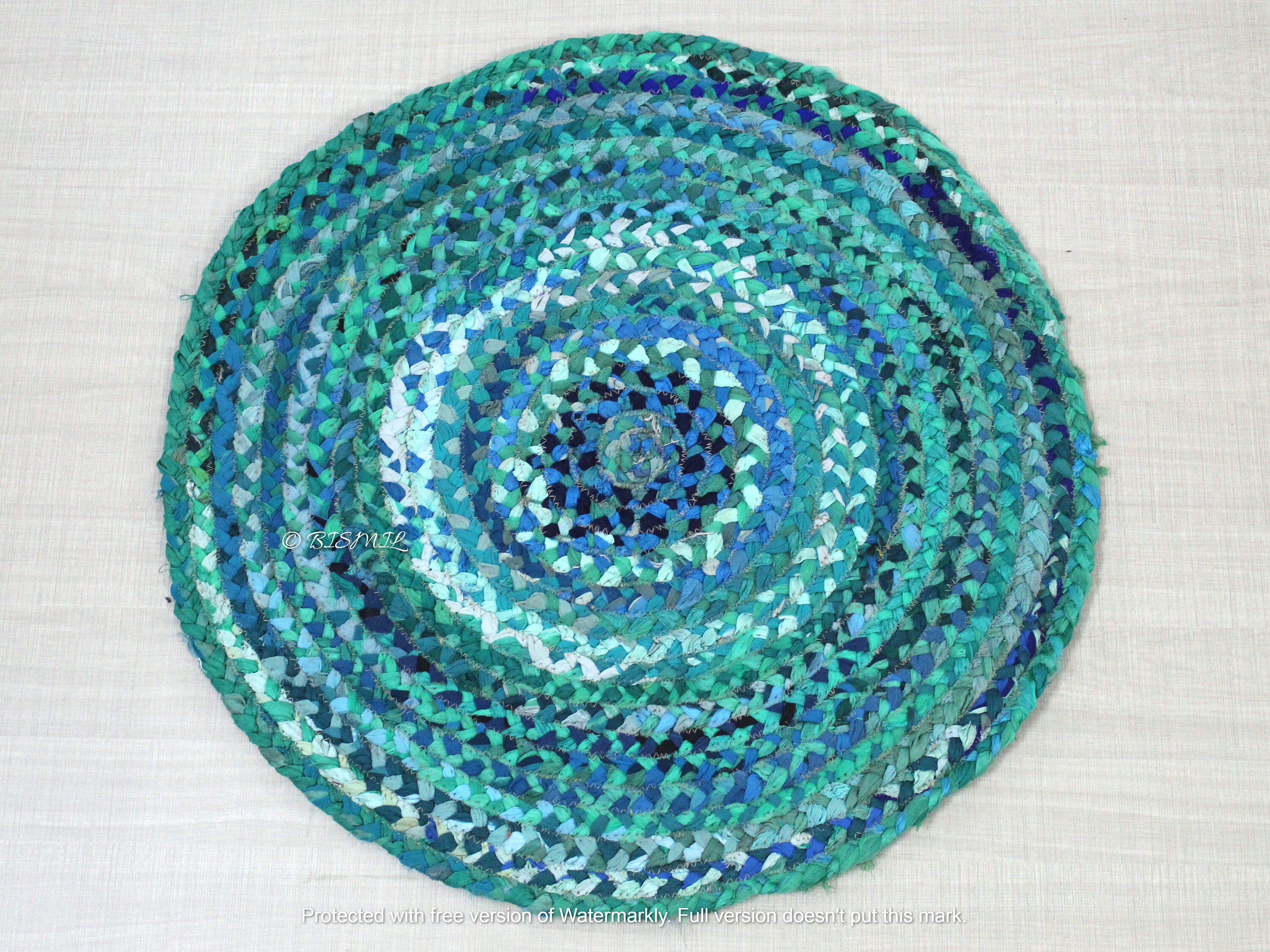 Green Round Rag Rug, Handloom Rug, Modern Floor Rugs, Bohemian Braided ...