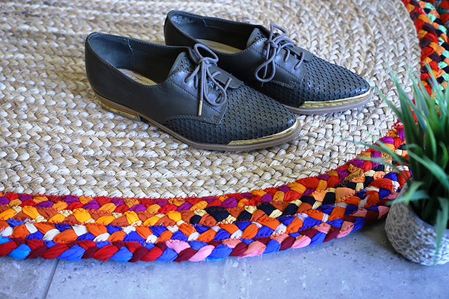 Oval Hand Braided Chindi Rug, Indian Hand Woven Recycled Cotton Chindi ...