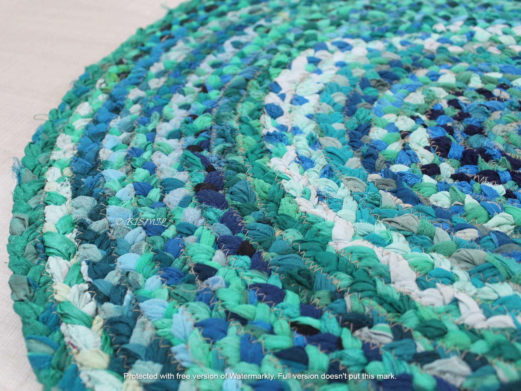 Green Round Rag Rug, Handloom Rug, Modern Floor Rugs, Bohemian Braided ...