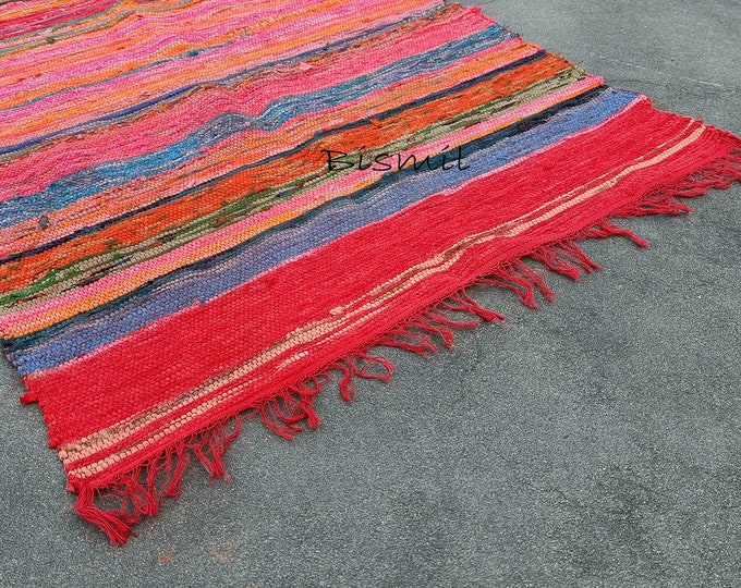 Multi Color Rug Hand Women Multi Chingi Dhurrie Bohemian Chindi Carpet ...