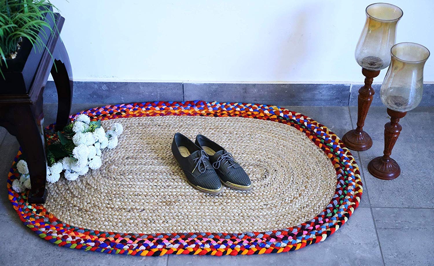 Oval Hand Braided Chindi Rug, Indian Hand Woven Recycled Cotton Chindi ...