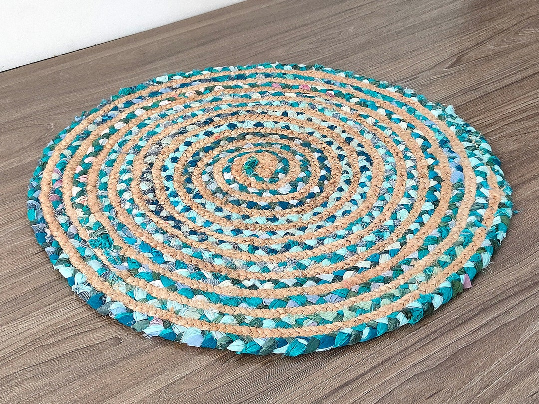 Handmade Colorful Round Rug – Braided Cotton and Jute Circle Mat ...
